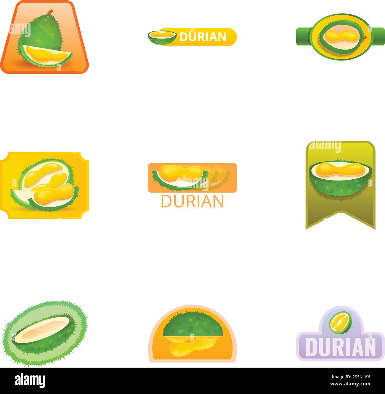 Eco durian logo set. Cartoon set of 9 eco durian vector logo for web ...