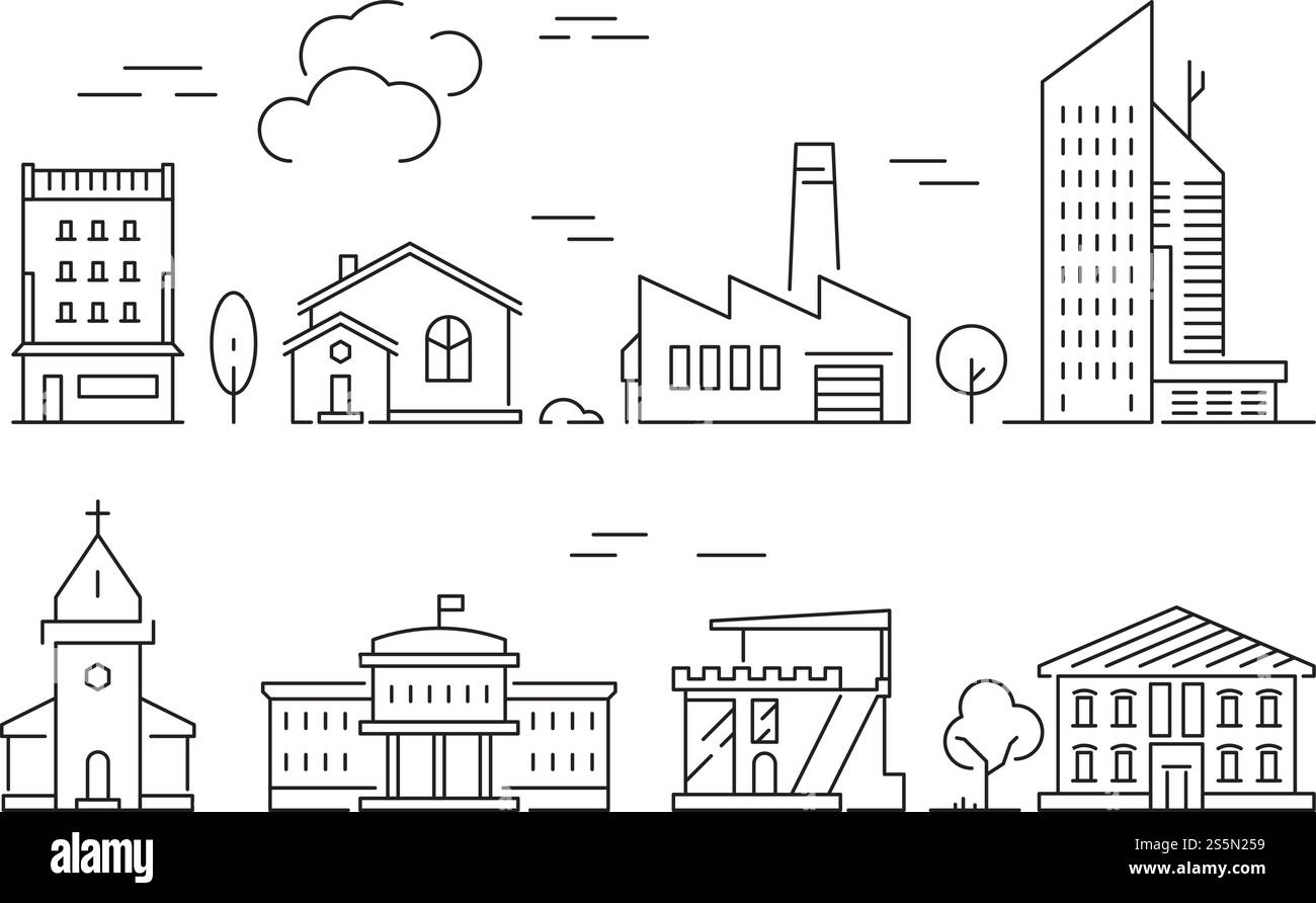 Urban buildings icon. Houses living rooms villa exterior suburban ...