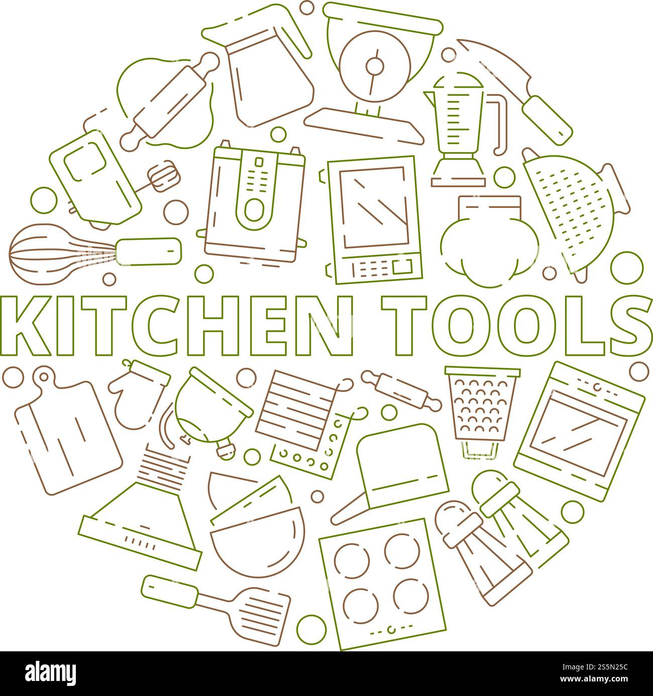 Kitchen tools icons. Food prepare cooking items spoon fork knife in ...