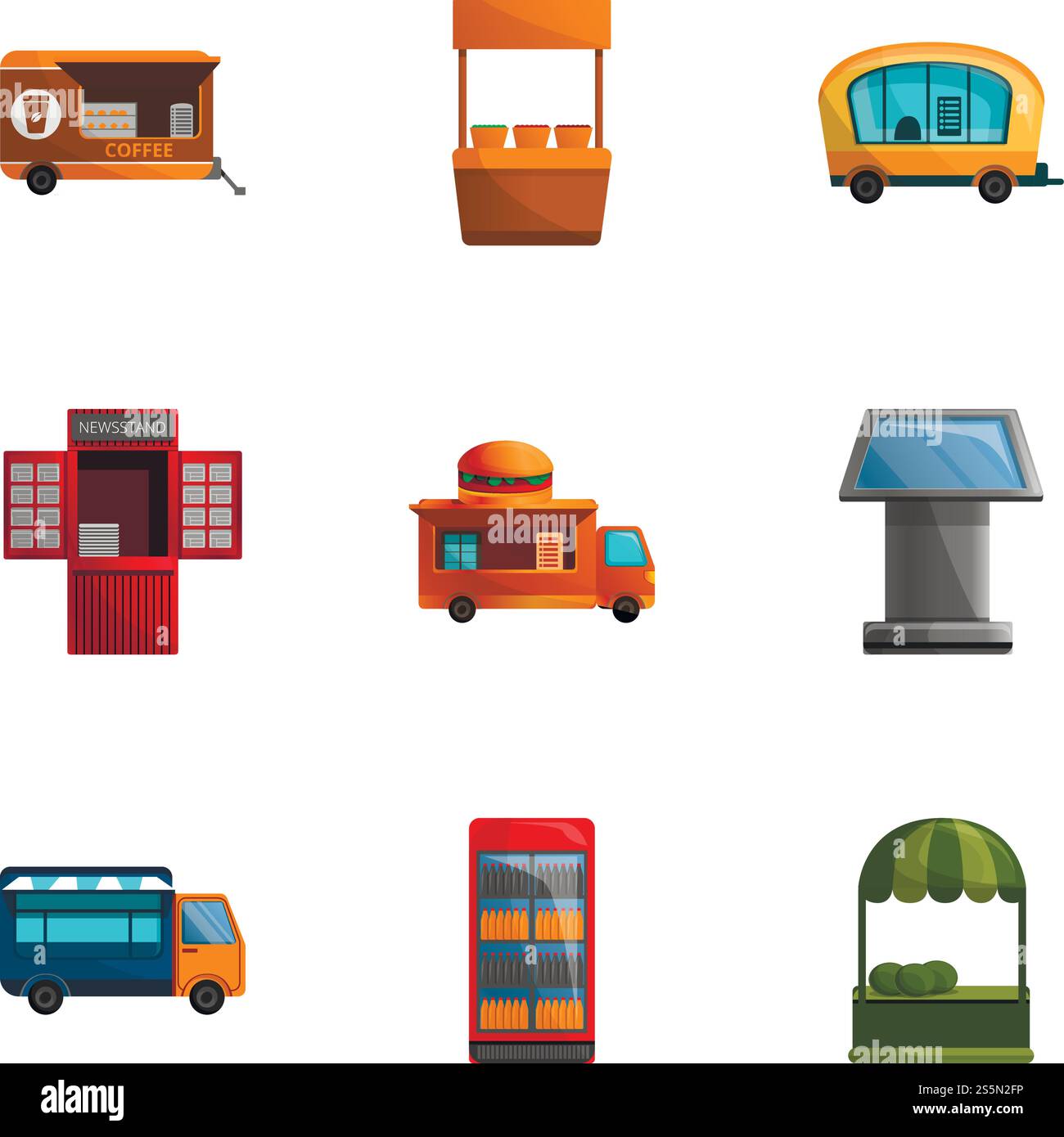 Street food shop icon set. Cartoon set of 9 street food shop vector ...