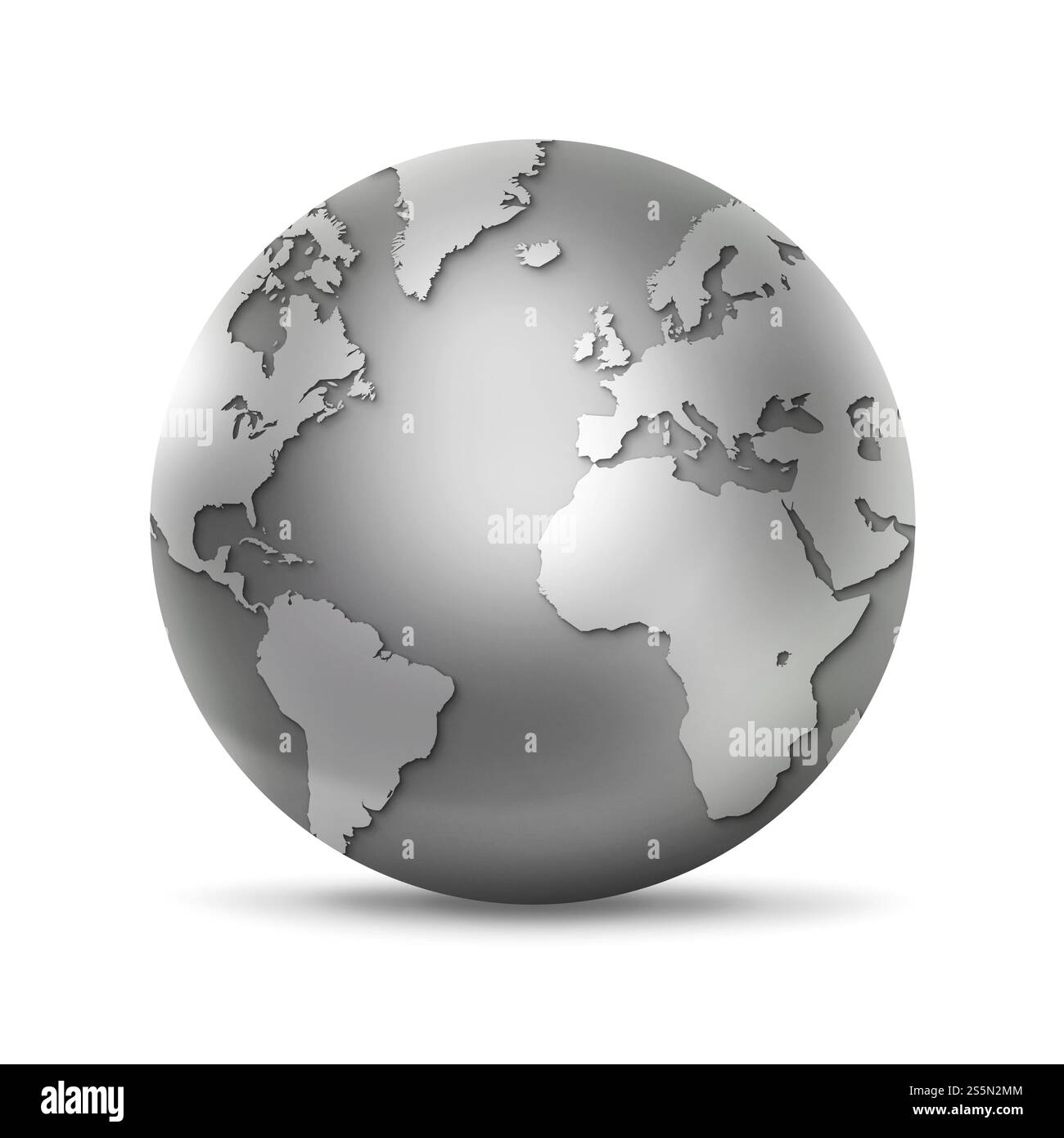 Metal world globe isolated on white background. 3D illustration. Metal ...
