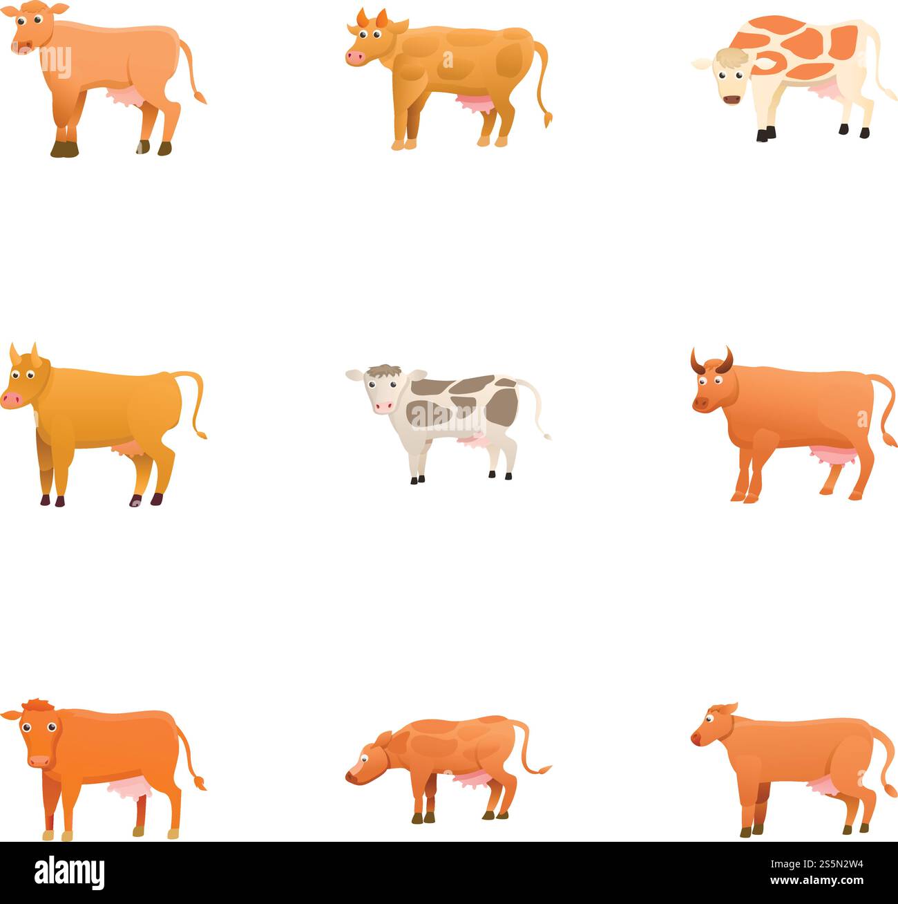 Brown cow icon set. Cartoon set of 9 brown cow vector icons for web ...