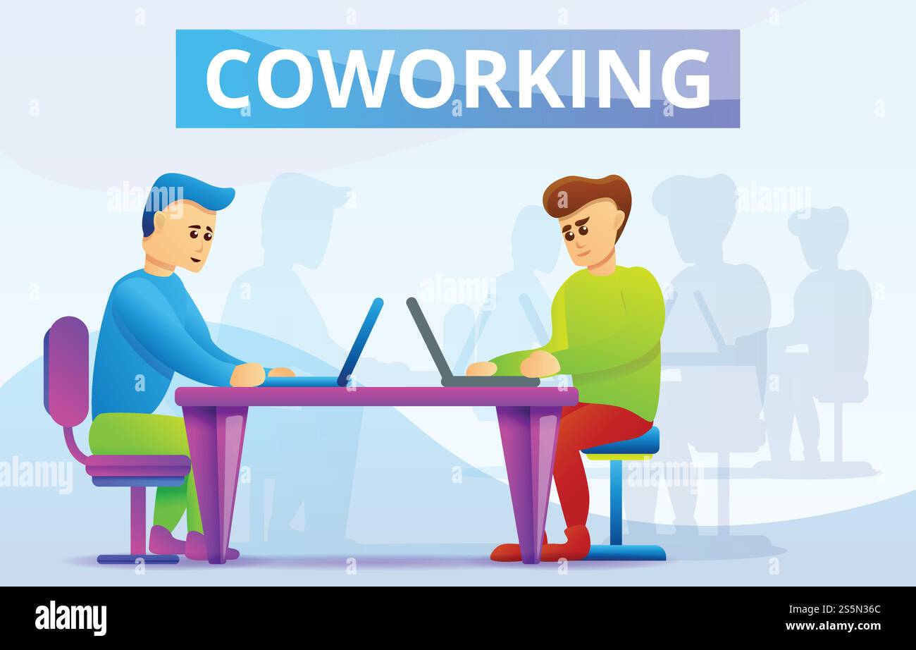 Coworking concept banner. Cartoon illustration of coworking vector ...