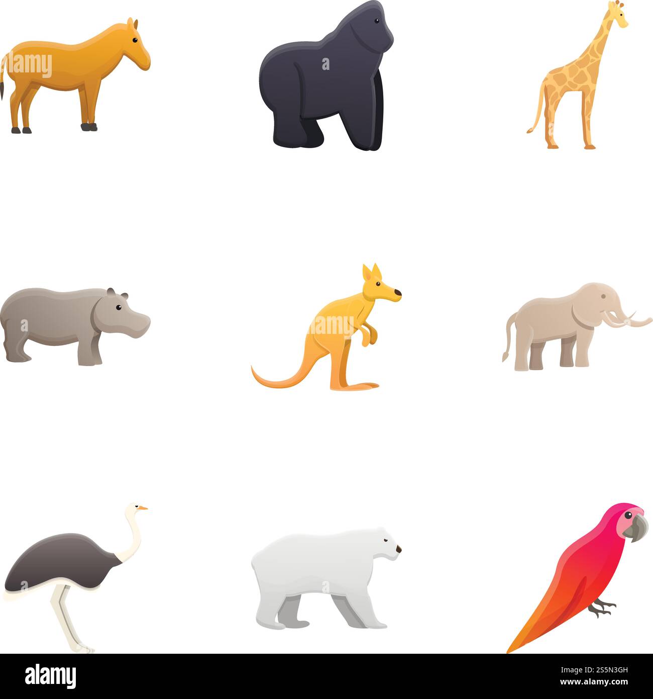 Exotic zoo animals icon set. Cartoon set of 9 exotic zoo animals vector ...