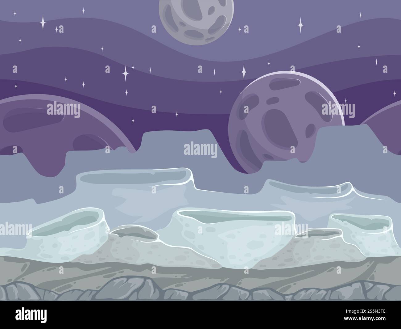 Moon seamless landscape. Rocky fantastic outdoor cartoon background ...