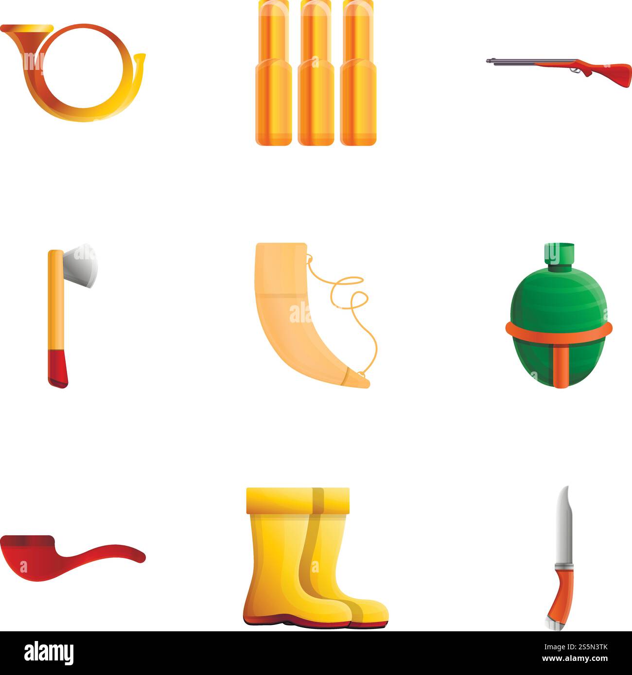 Hunting tools icon set. Cartoon set of 9 hunting tools vector icons for ...
