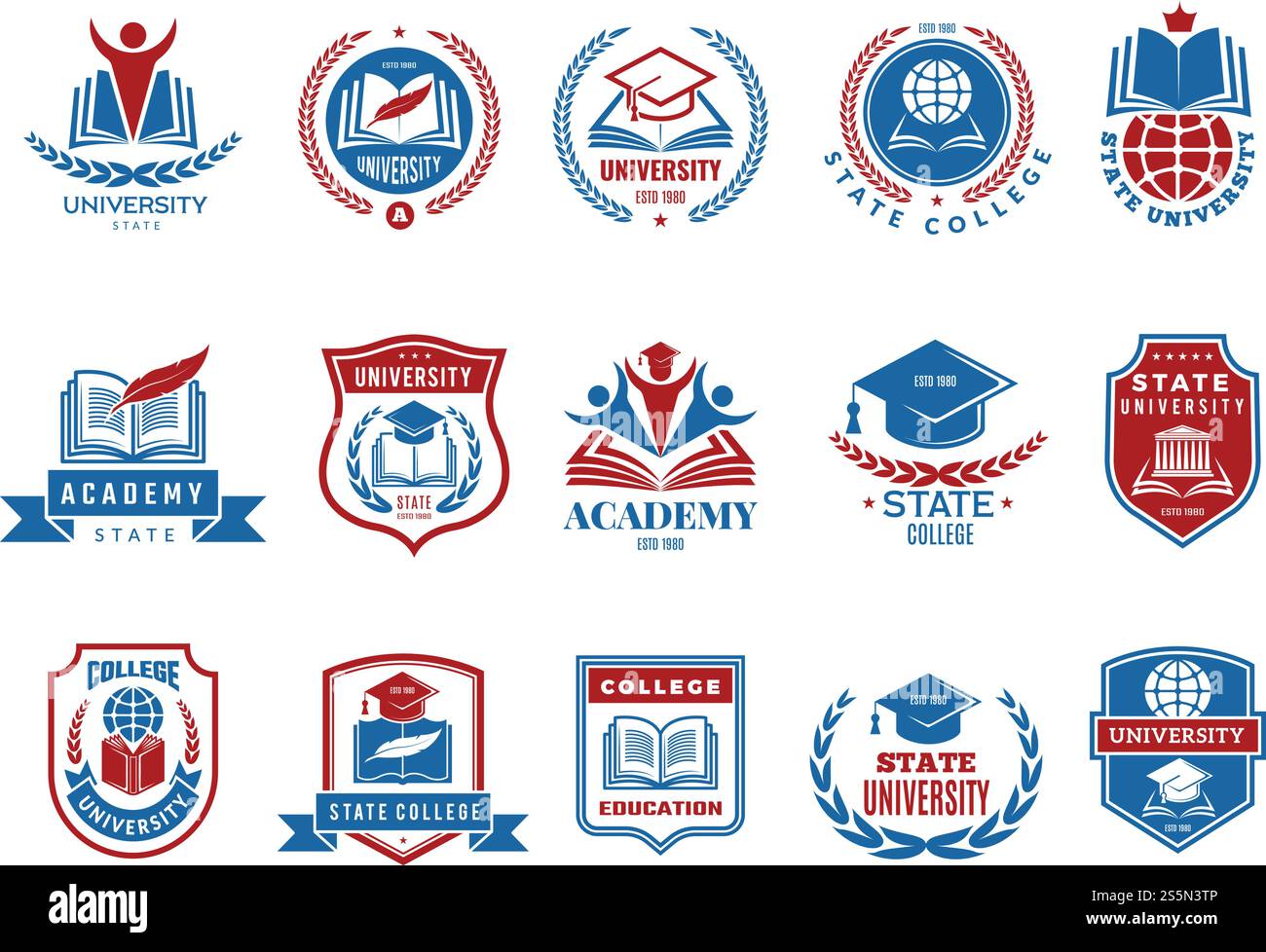 College emblem. School or university badges and labels vector logotype ...