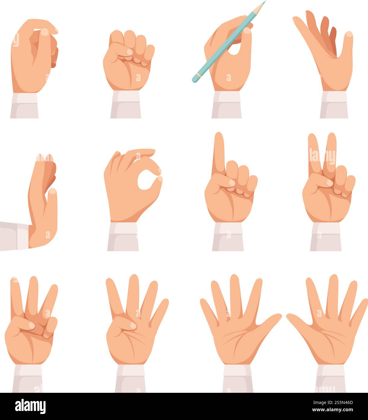 Hands gesture. Human palm and fingers touch showing pointing and ...