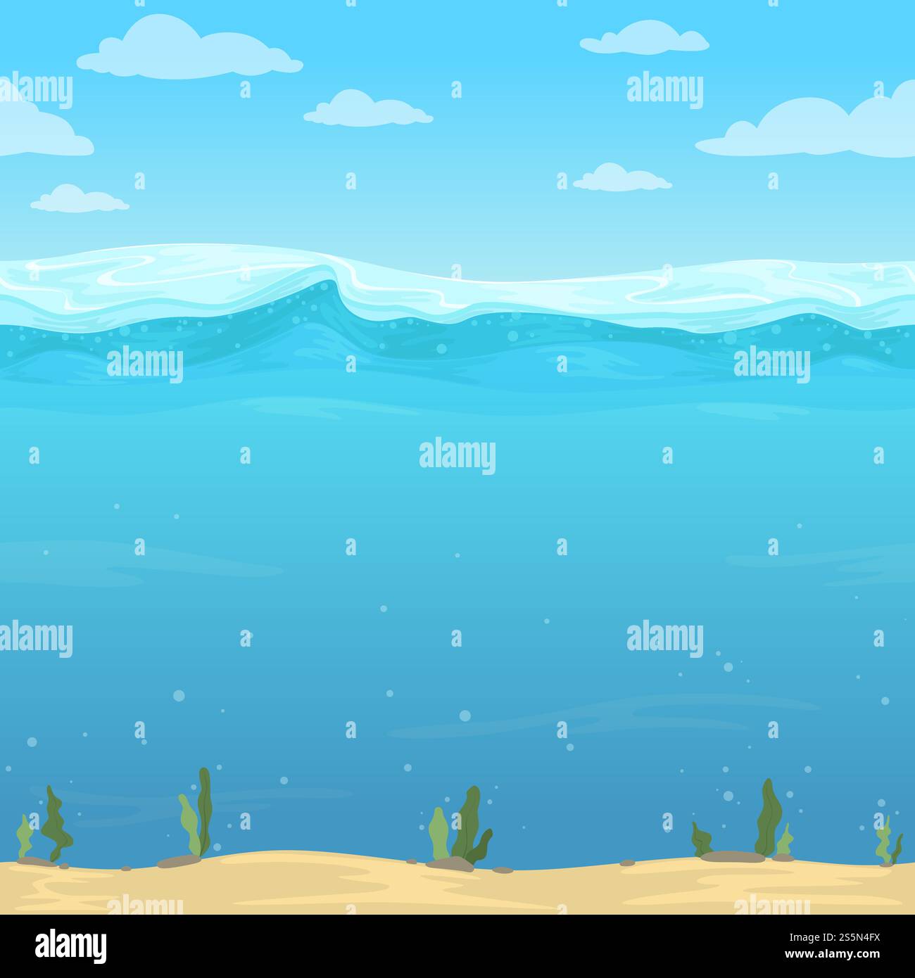 Water waves background. Seamless liquid pattern sea ocean river cartoon ...