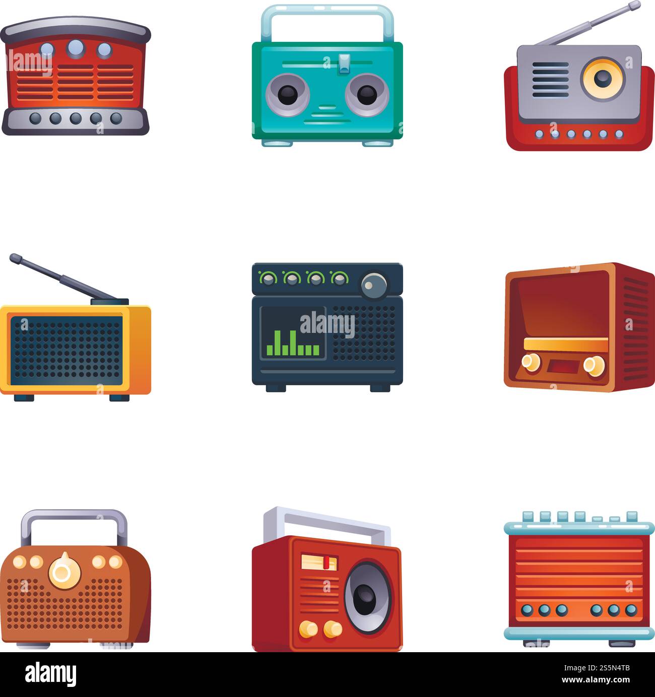 Vintage radio icons set. Cartoon set of vintage radio vector icons for ...