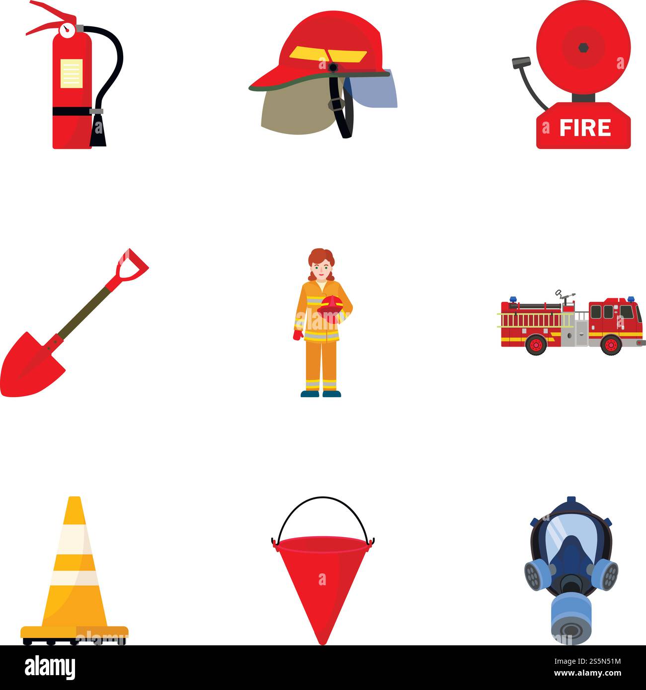 City firefighter icon set. Flat set of 9 city firefighter vector icons ...