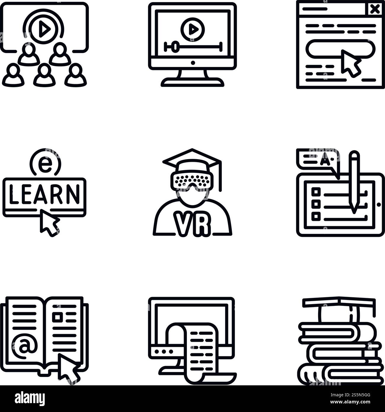 Online education icon set. Outline set of 9 online education vector ...