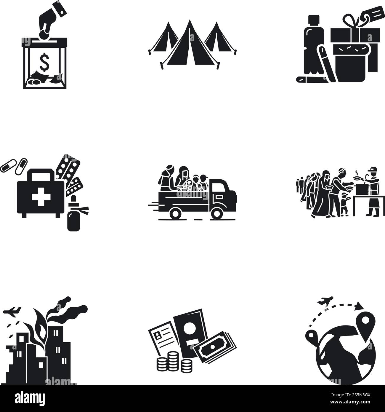 Refugees help icon set. Simple set of 9 refugees help vector icons for web design isolated on ...