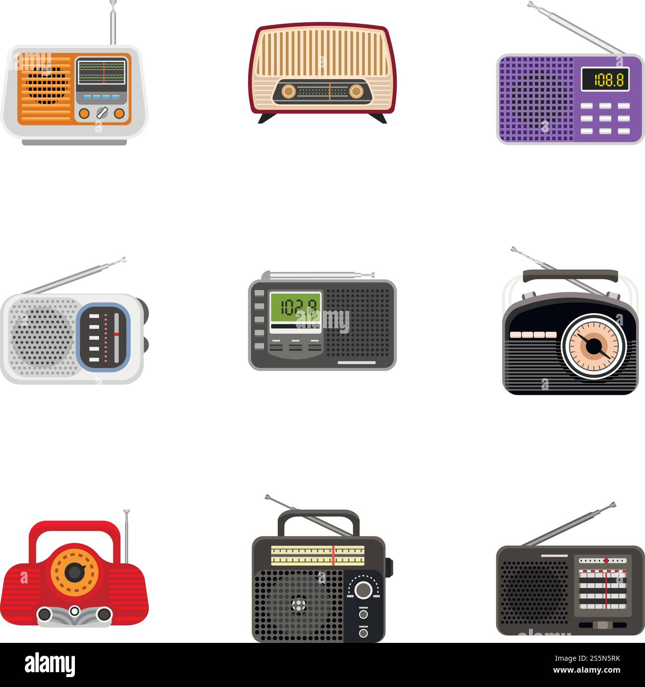 Old radio icon set. Flat set of 9 old radio vector icons for web design ...