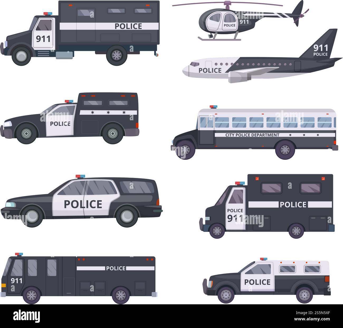 Police cars. Vehicle protection services automobiles vector transport ...