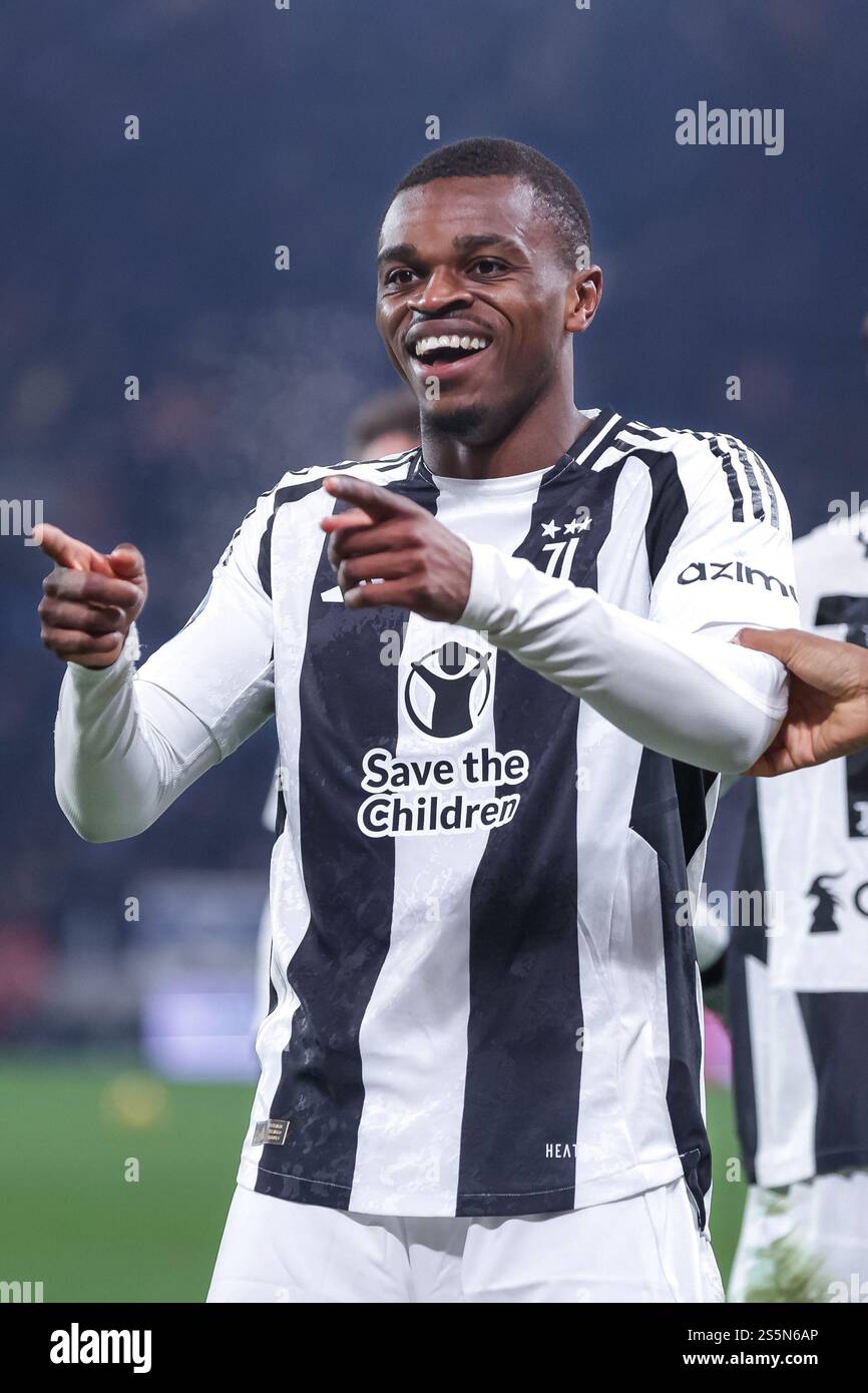 Bergamo, ITALY, 14 January, 2025. ,Juventus' Pierre Kalulu celebrates ...