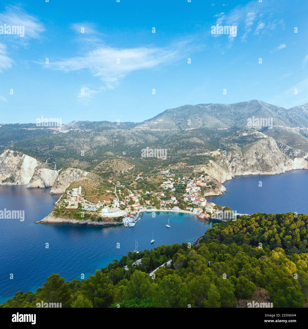 Summer sea view of Assos peninsula (Greece, Kefalonia, Ionian Sea Stock ...