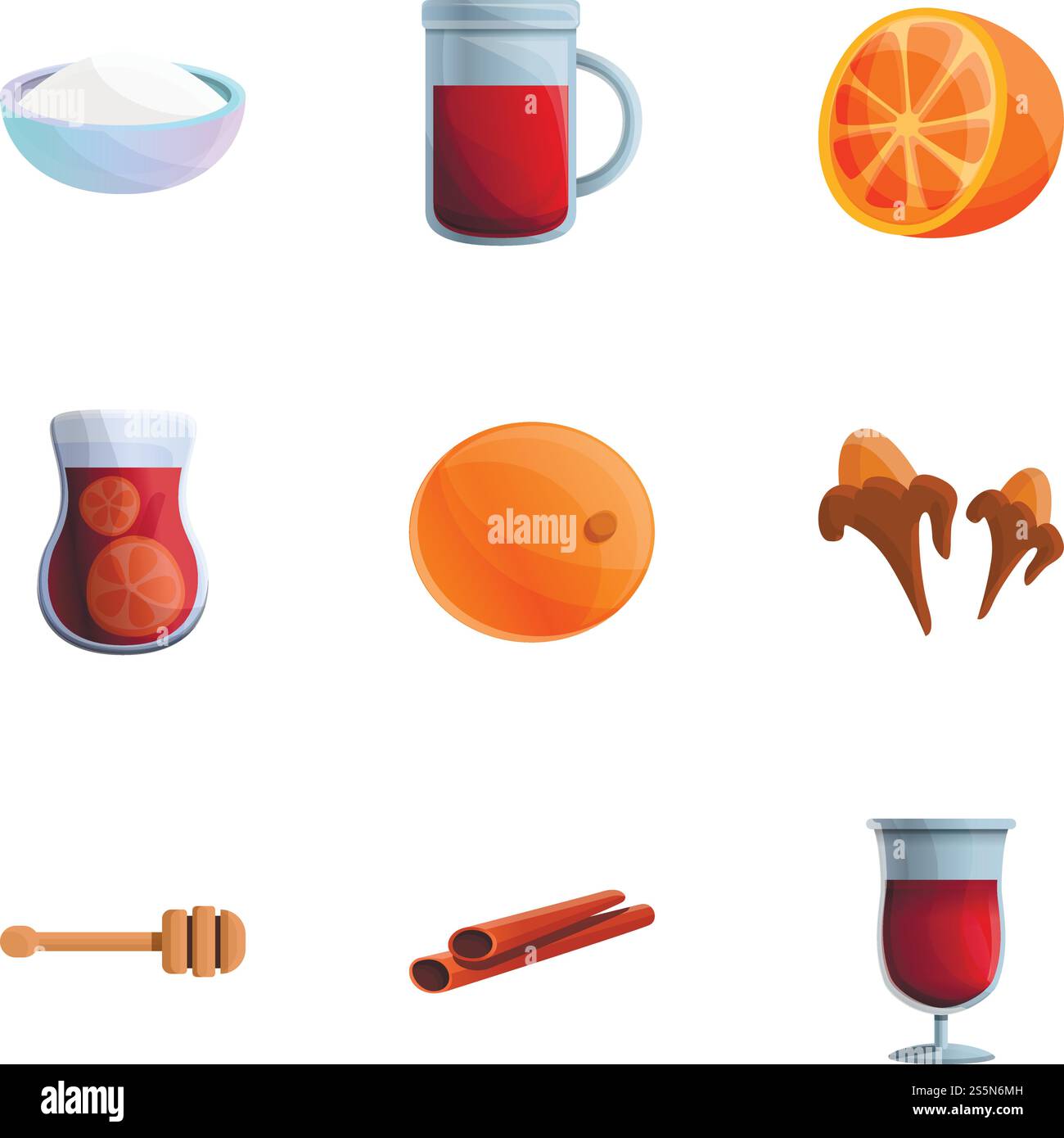 Spice mulled wine icon set. Cartoon set of 9 spice mulled wine vector ...