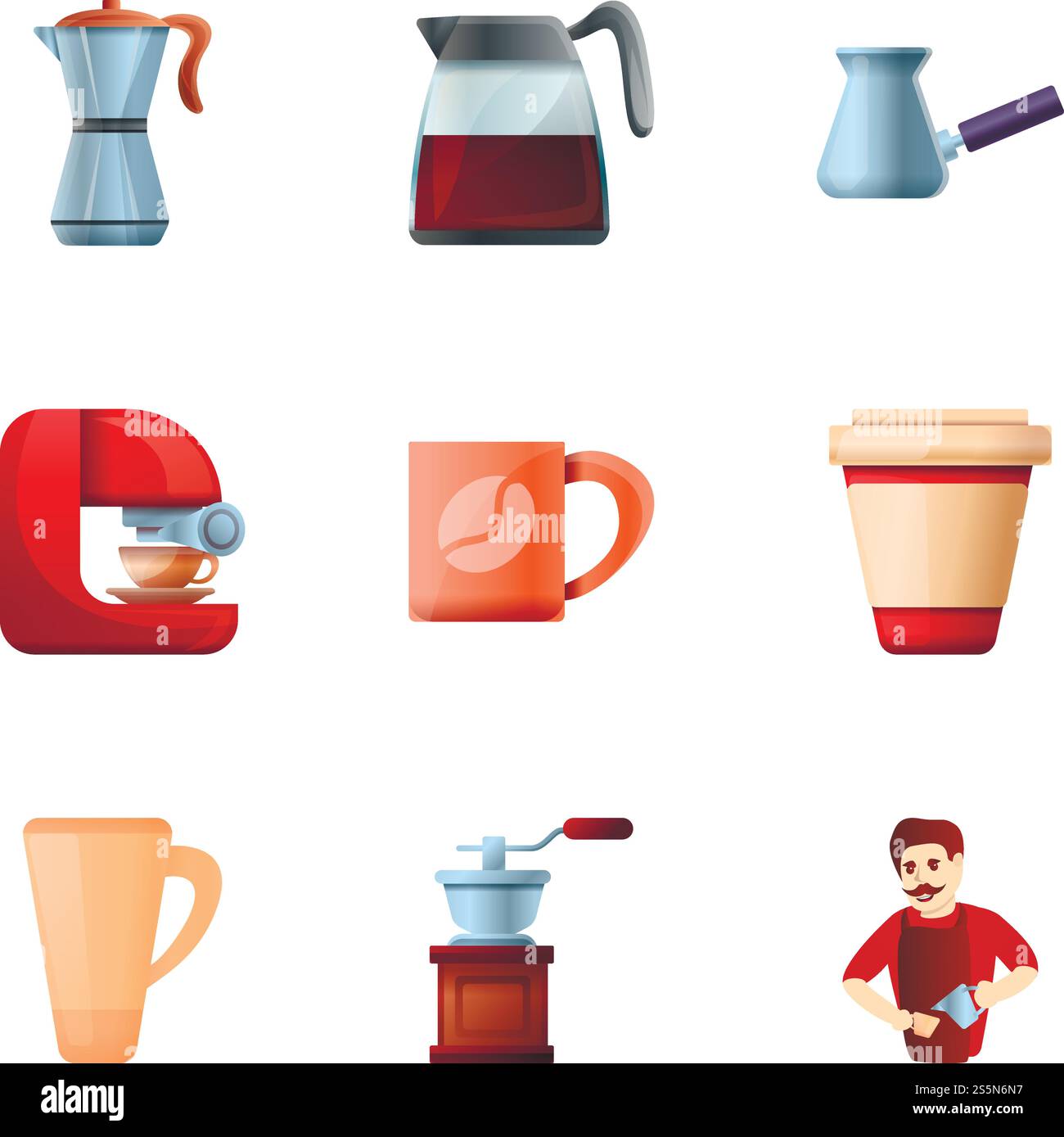 Modern barista coffee icon set. Cartoon set of 9 modern barista coffee ...