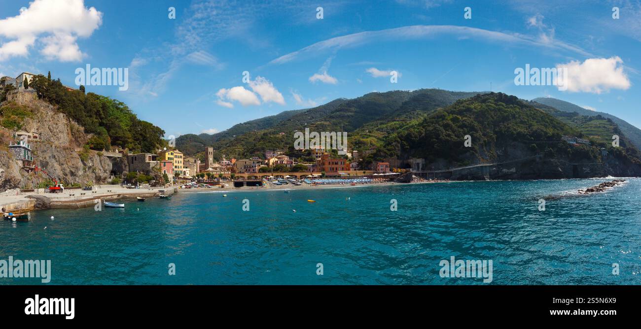 Beautiful summer Monterosso view from excursion ship. One of five ...
