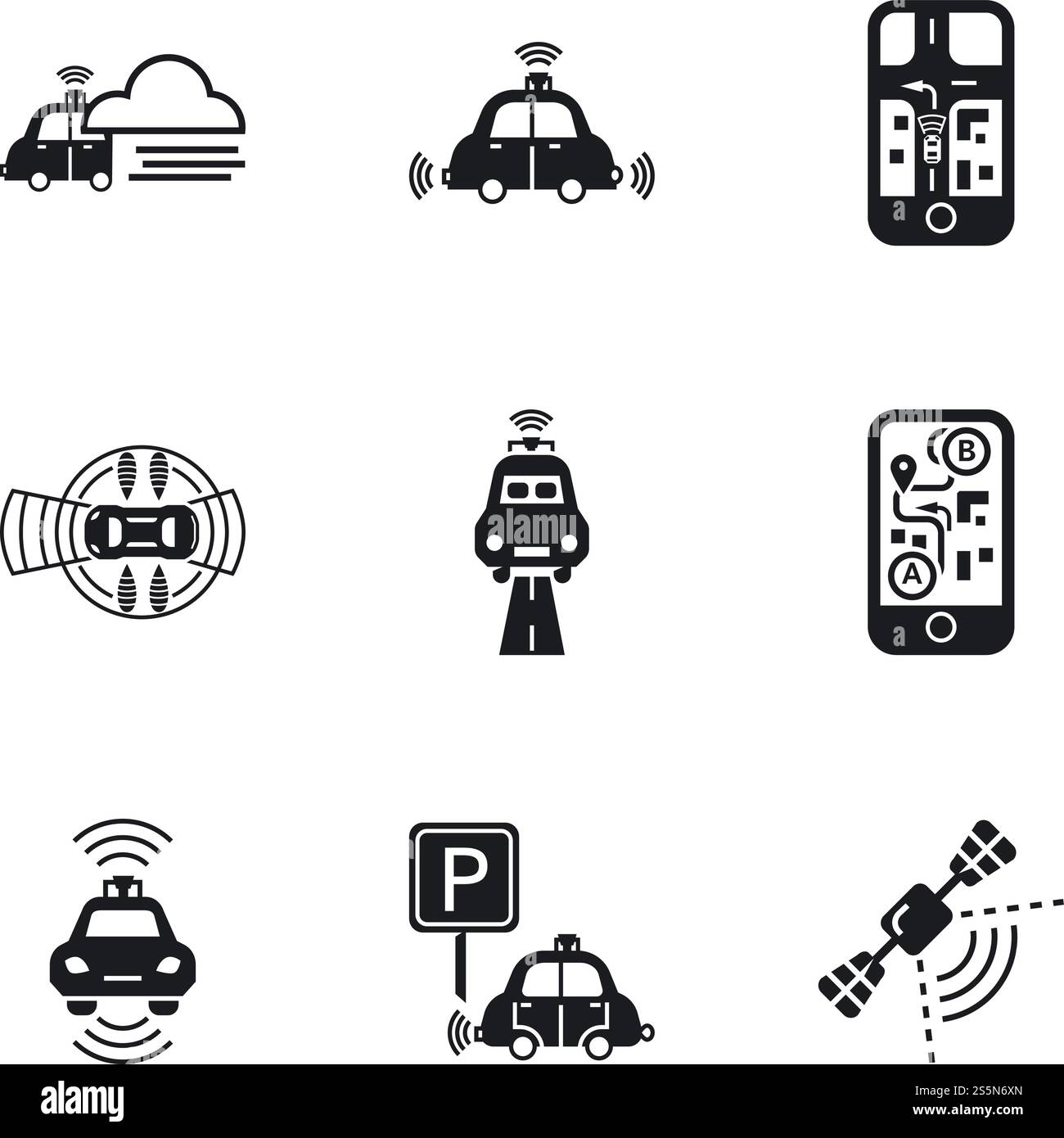 Modern driverless car icon set. Simple set of 9 modern driverless car ...