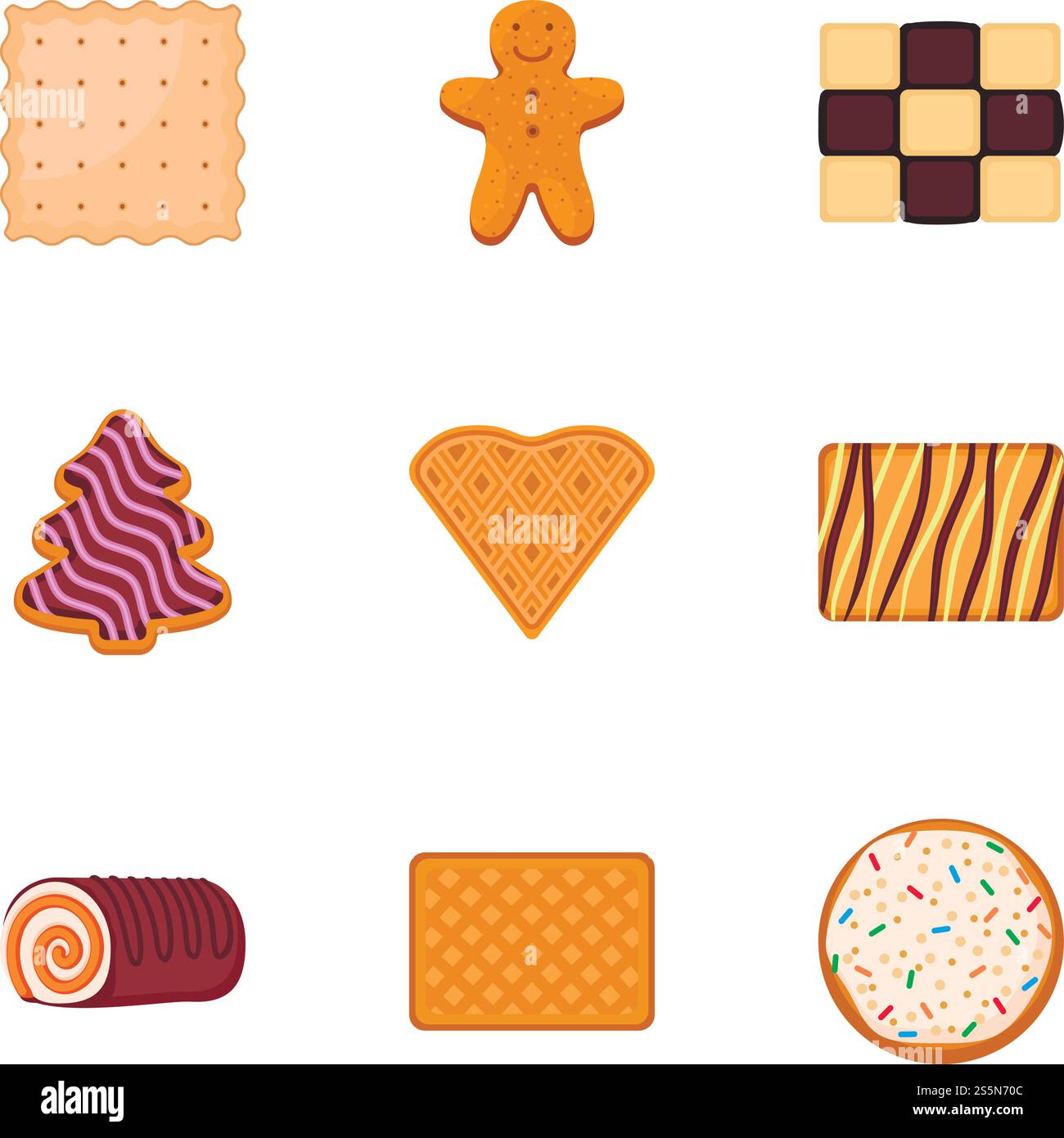 Sweet biscuits icon set. Flat set of 9 sweet biscuits vector icons for ...