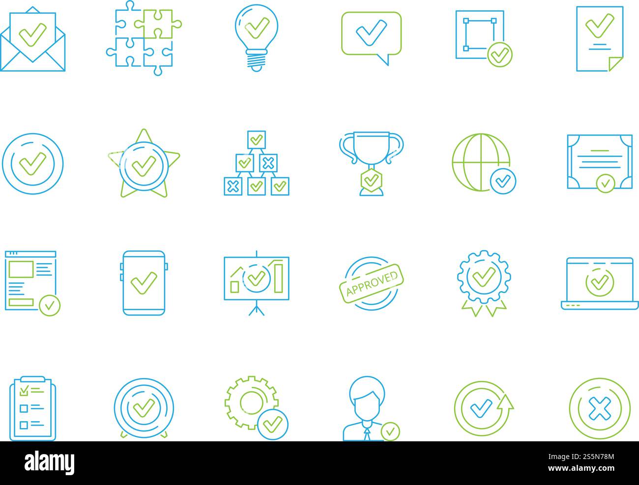 Legal approved documents icons. Warranty certified approve official ...