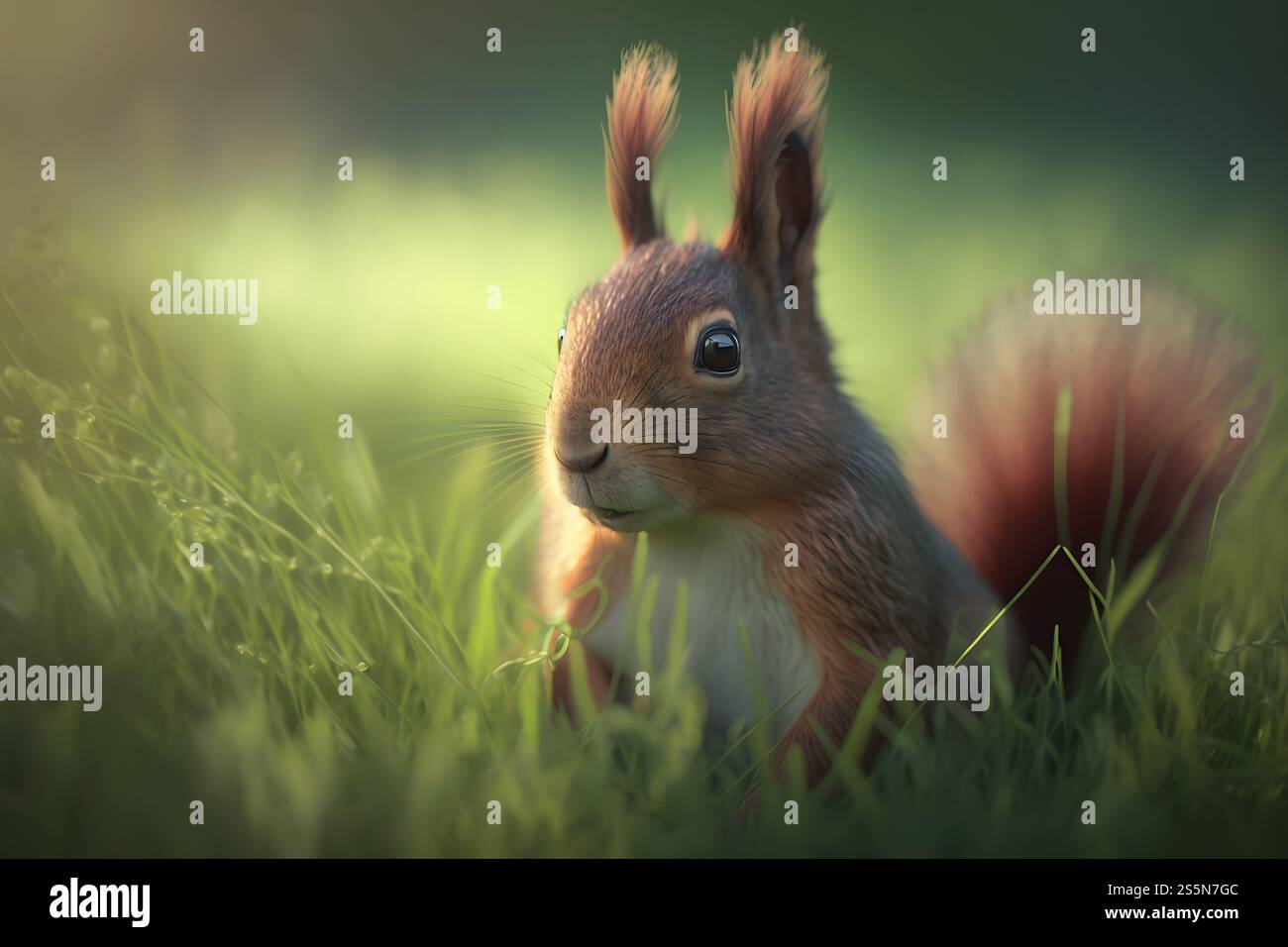 Art view on wild nature. Cute red squirrel. Neural network AI generated ...