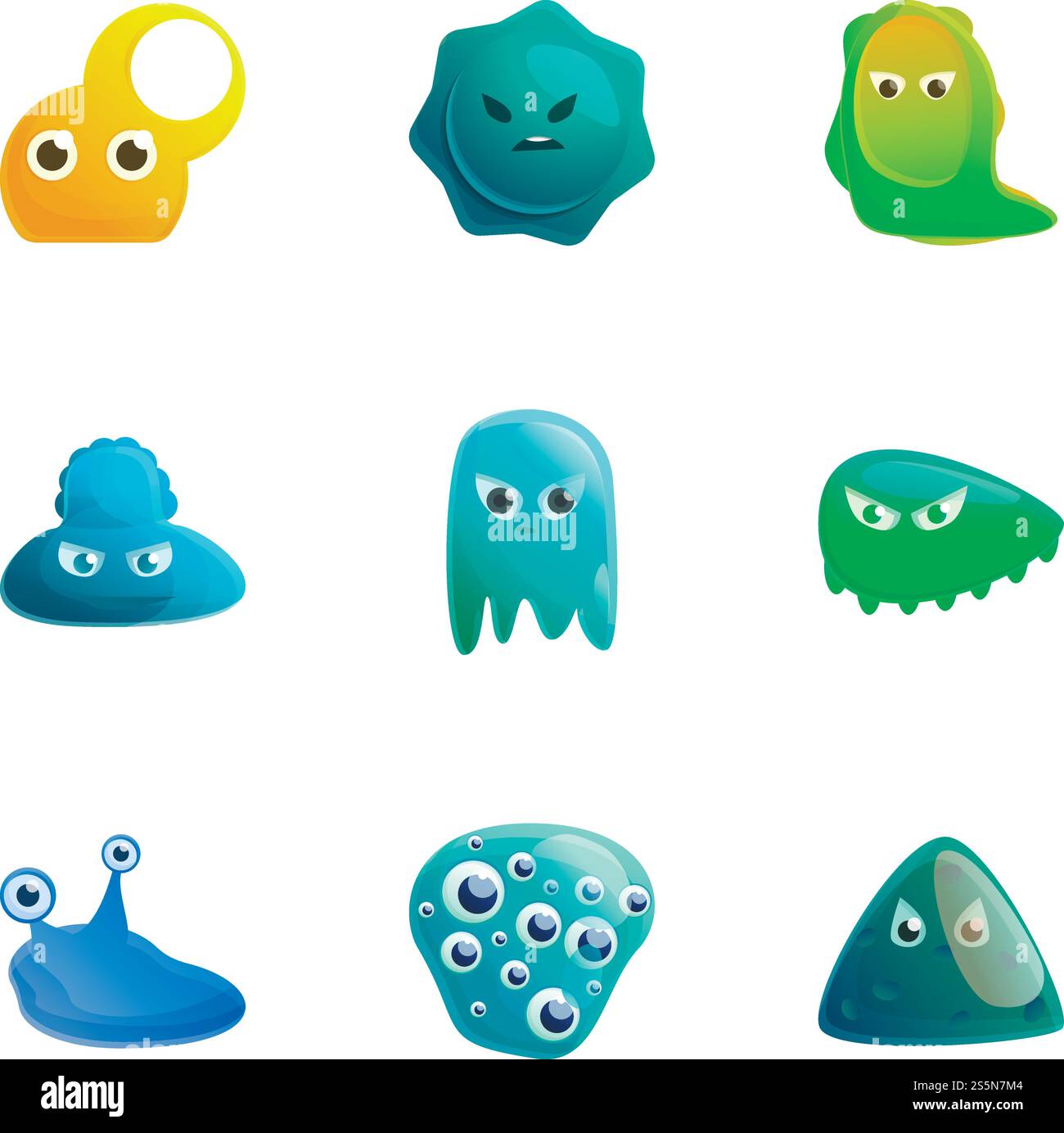 Funny monster icon set. Cartoon set of 9 funny monster vector icons for ...