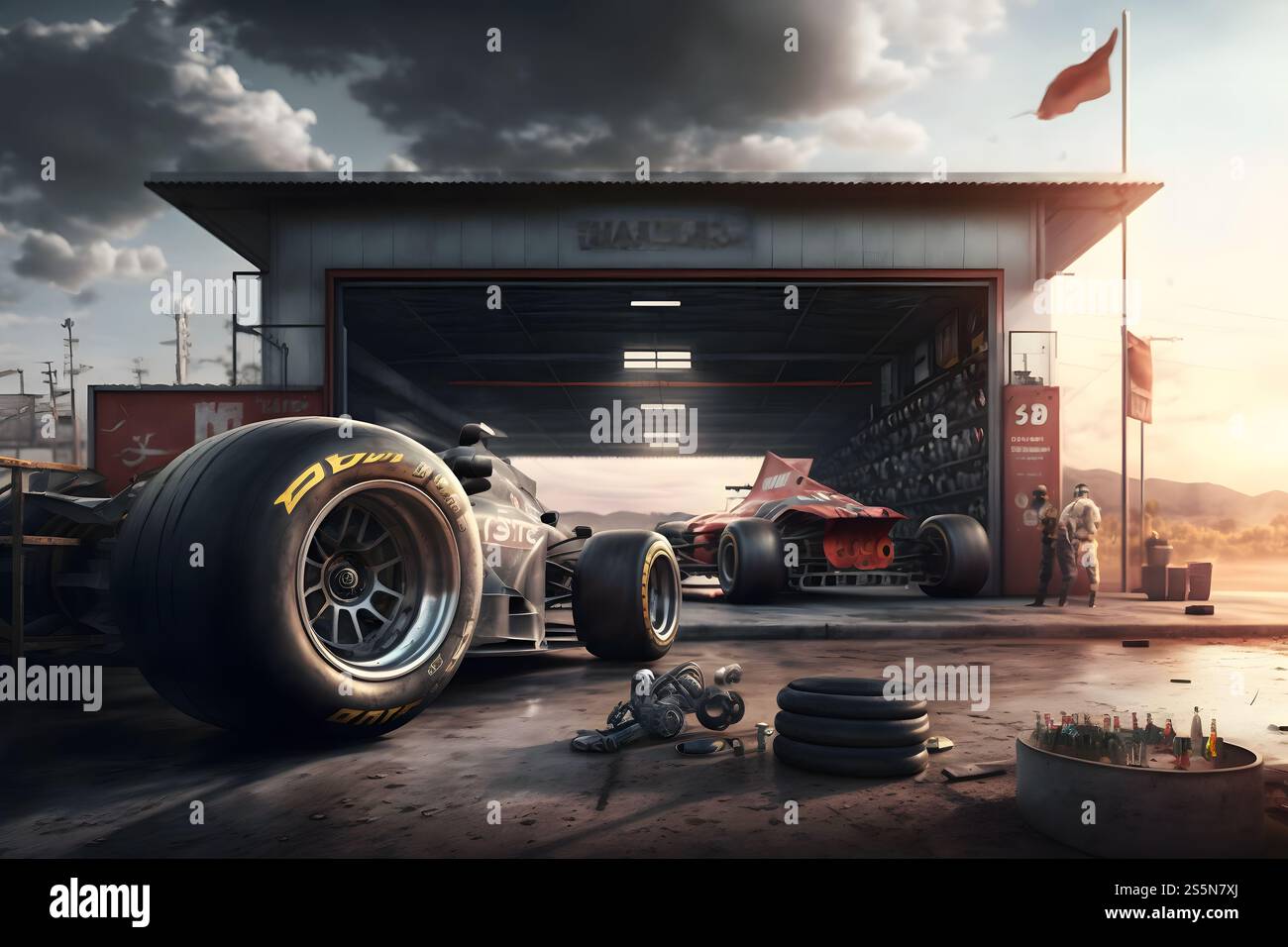 pit stop workers and engineers maintaining technical service for a ...