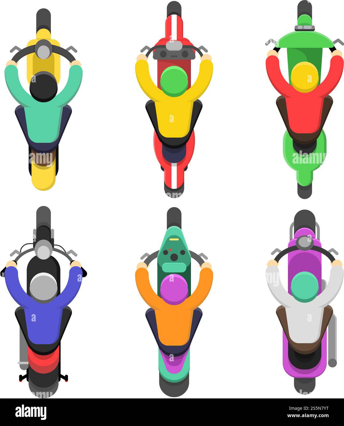 Motorcycle top view. Topping of motor bicycle with drivers traffic ...