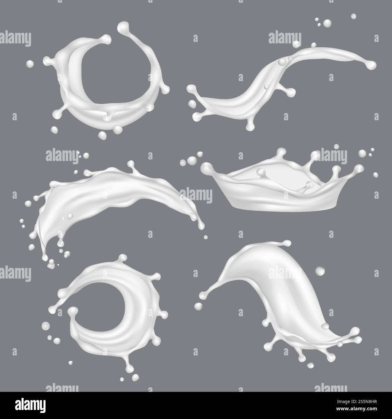 Milk splashes. White drop liquid fresh food from cow vector realistic ...