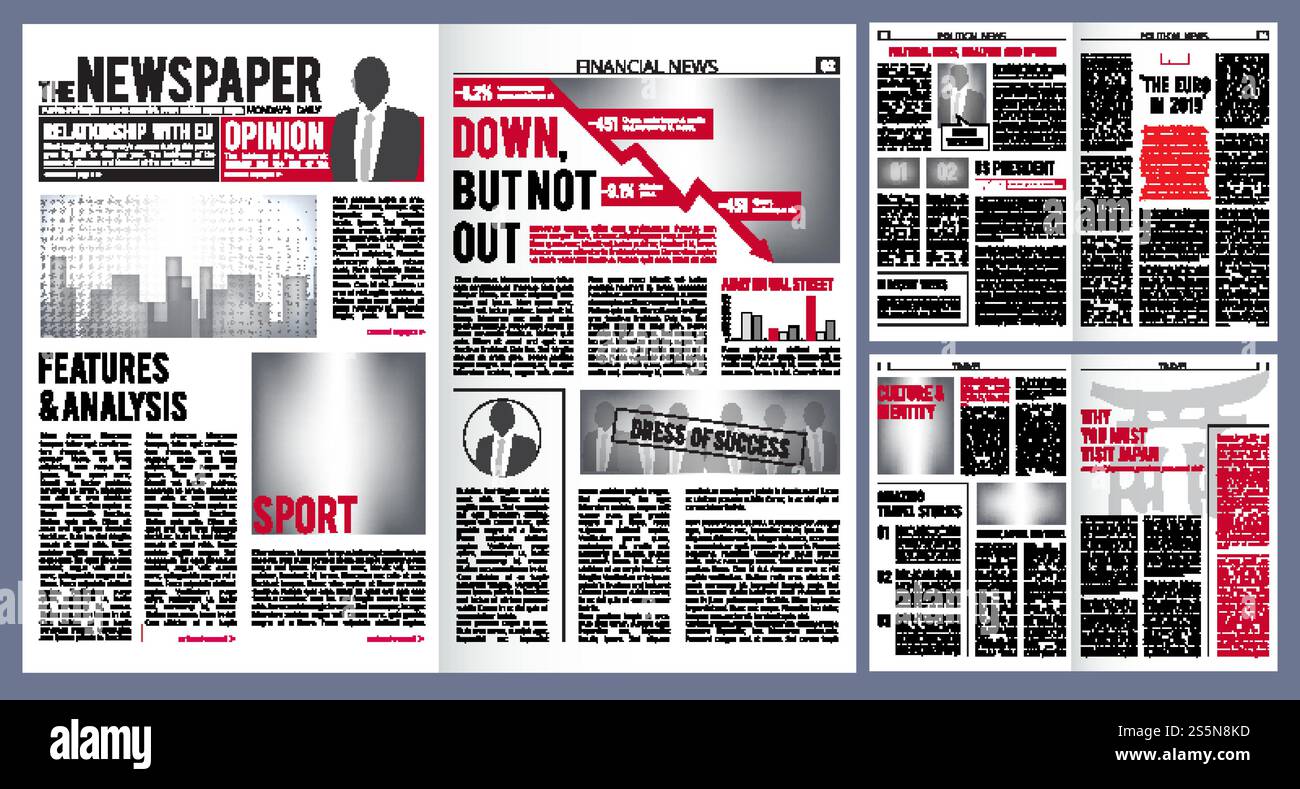 Newspaper template. Print design layout of newspaper cover headline and ...