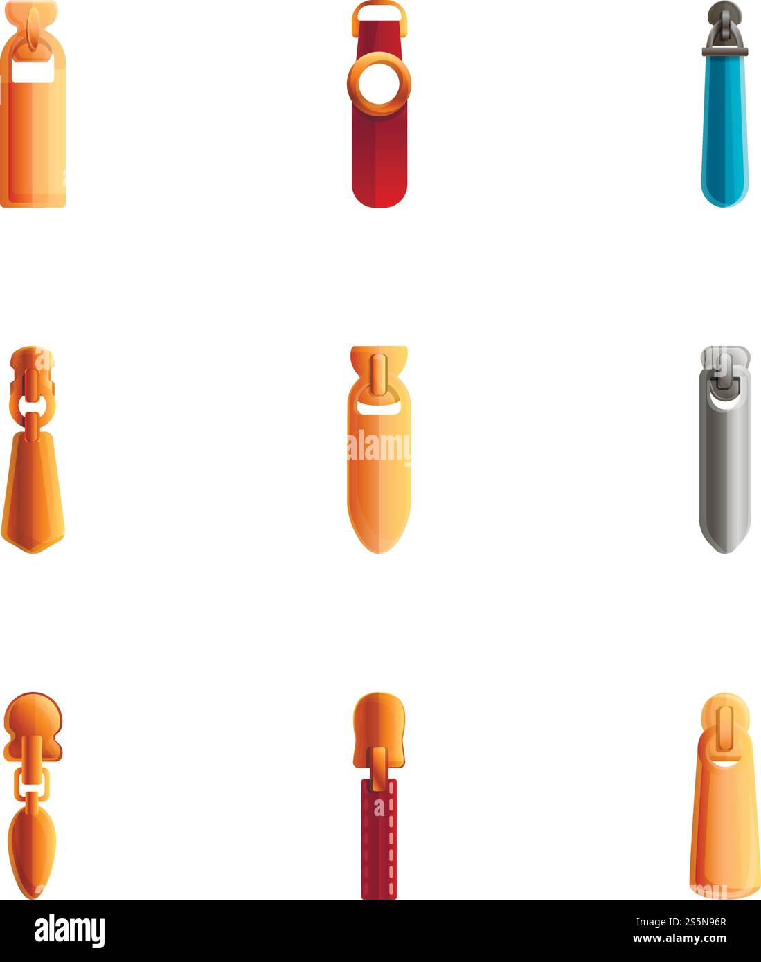 Metal zipper icon set. Cartoon set of 9 metal zipper vector icons for web design isolated on ...