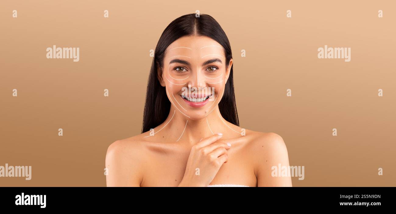 Skin care routine with a woman smiling in a pampering moment Stock ...