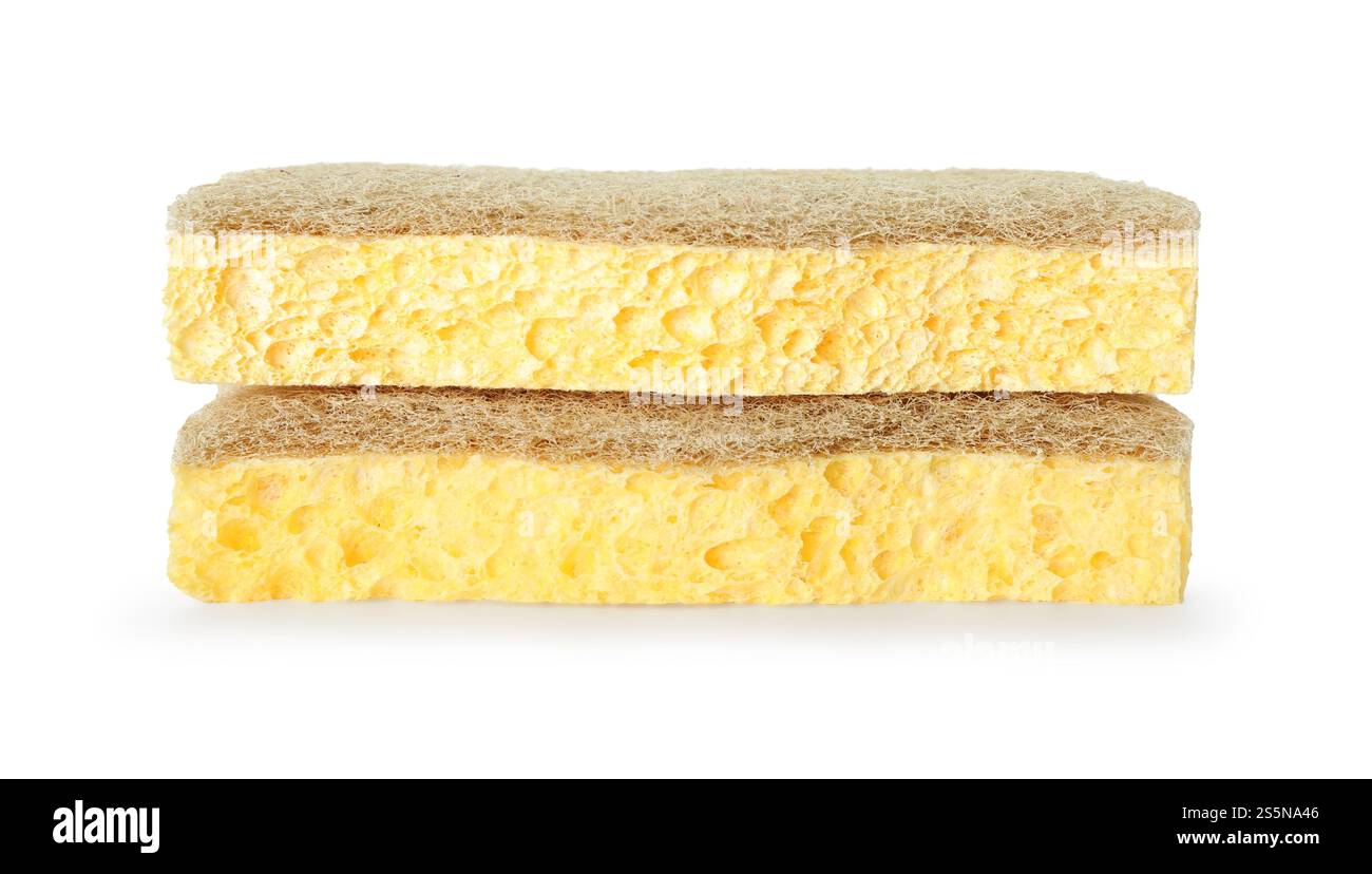 Two yellow sponges isolated on white. Cleaning supply Stock Photo - Alamy