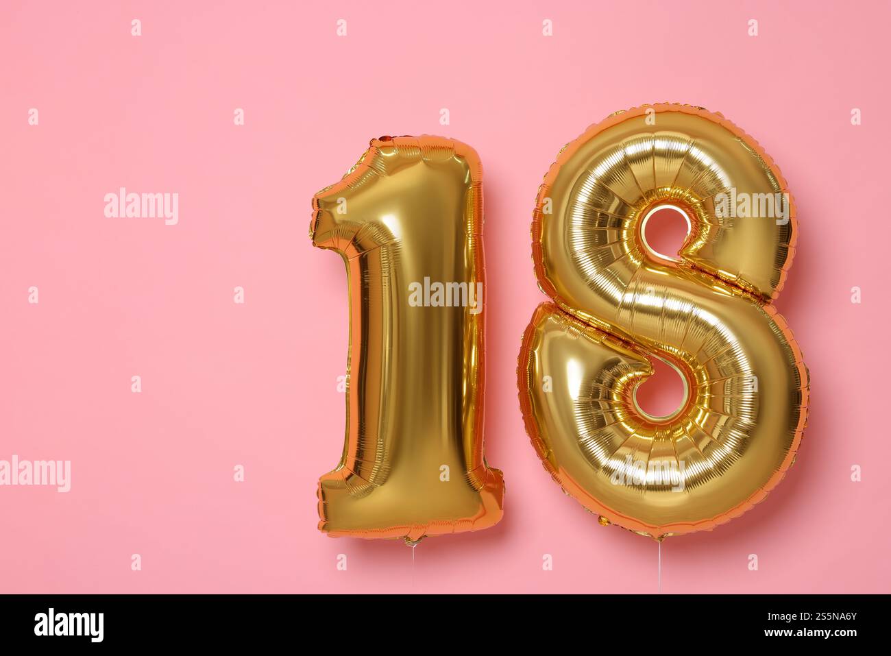 18th birthday, coming of age party. Number shaped balloons on pink ...