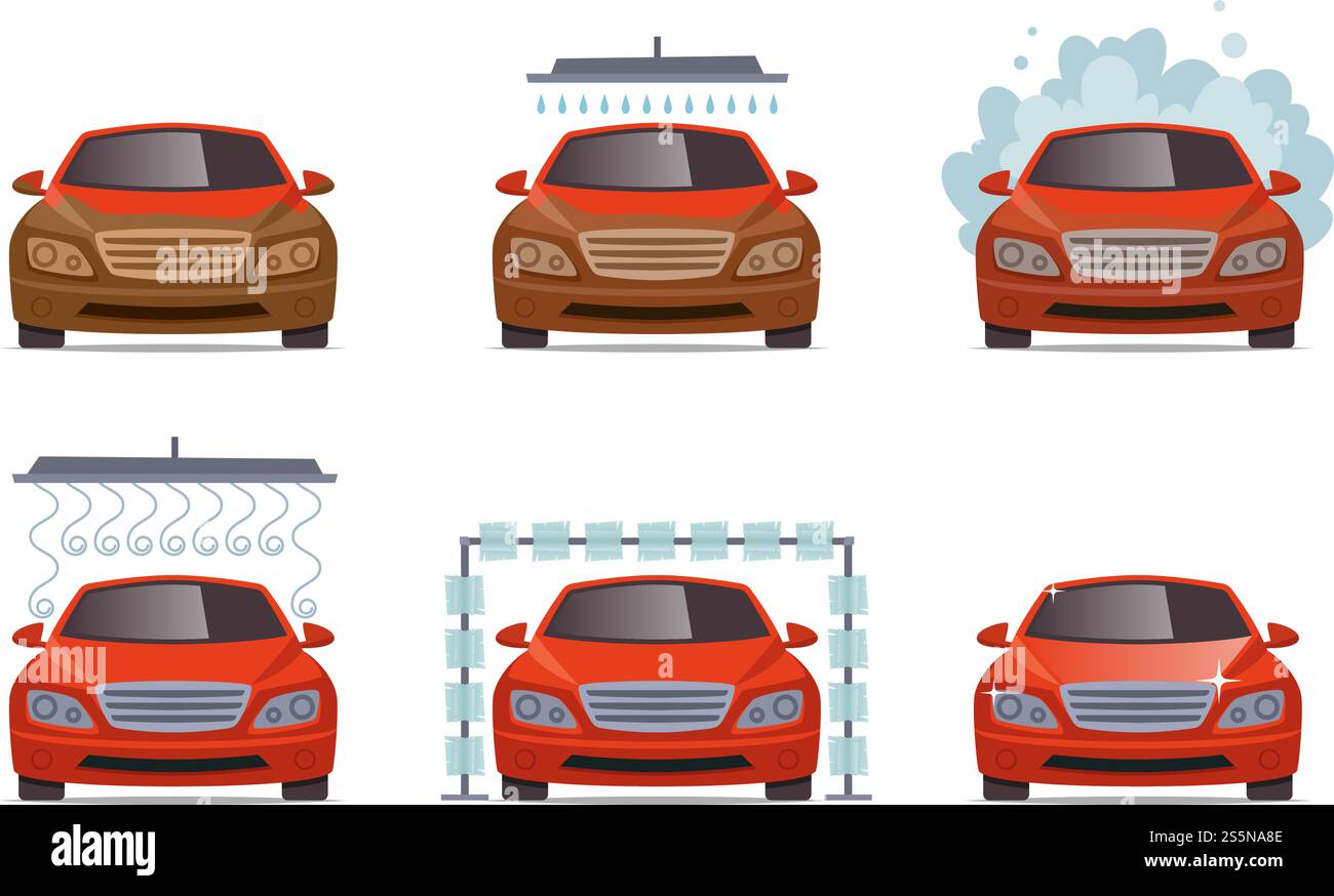 Car wash. Transport automobile water wash service vector collection set ...