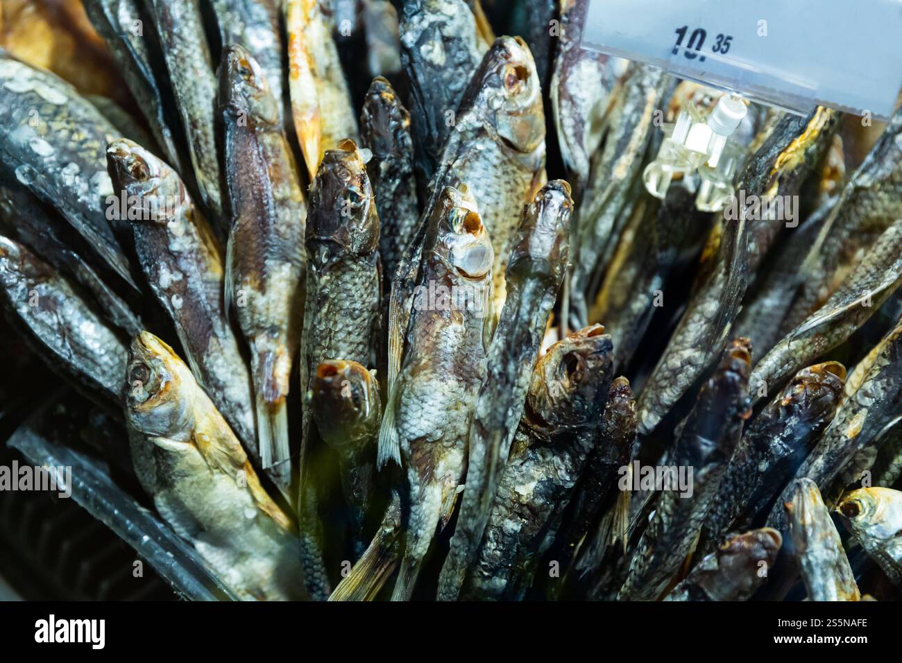 Assortment of cured fish in russian food store Stock Photo - Alamy