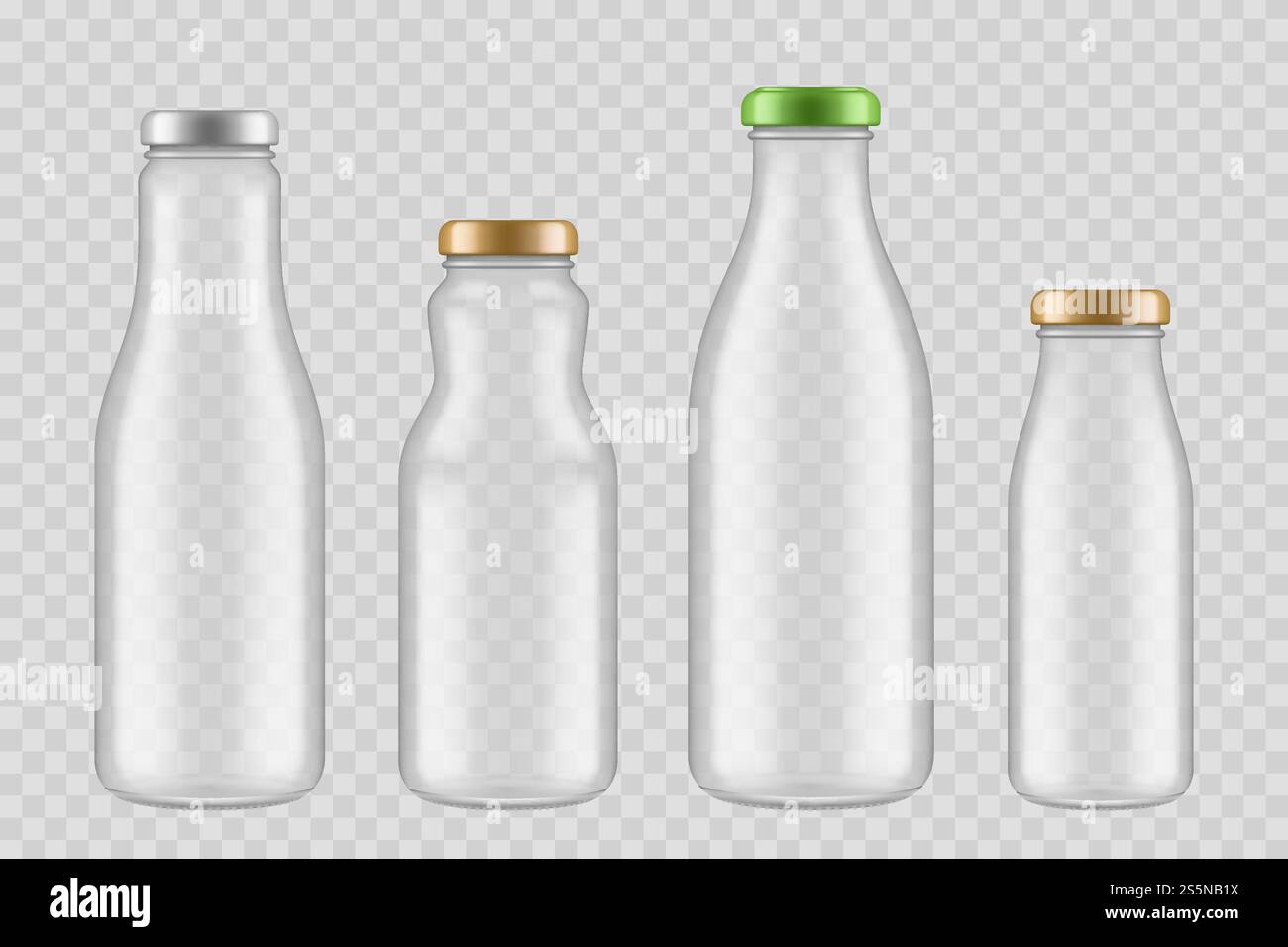 Jar glass bottles. Transparent packages for drinks juice and liquid ...