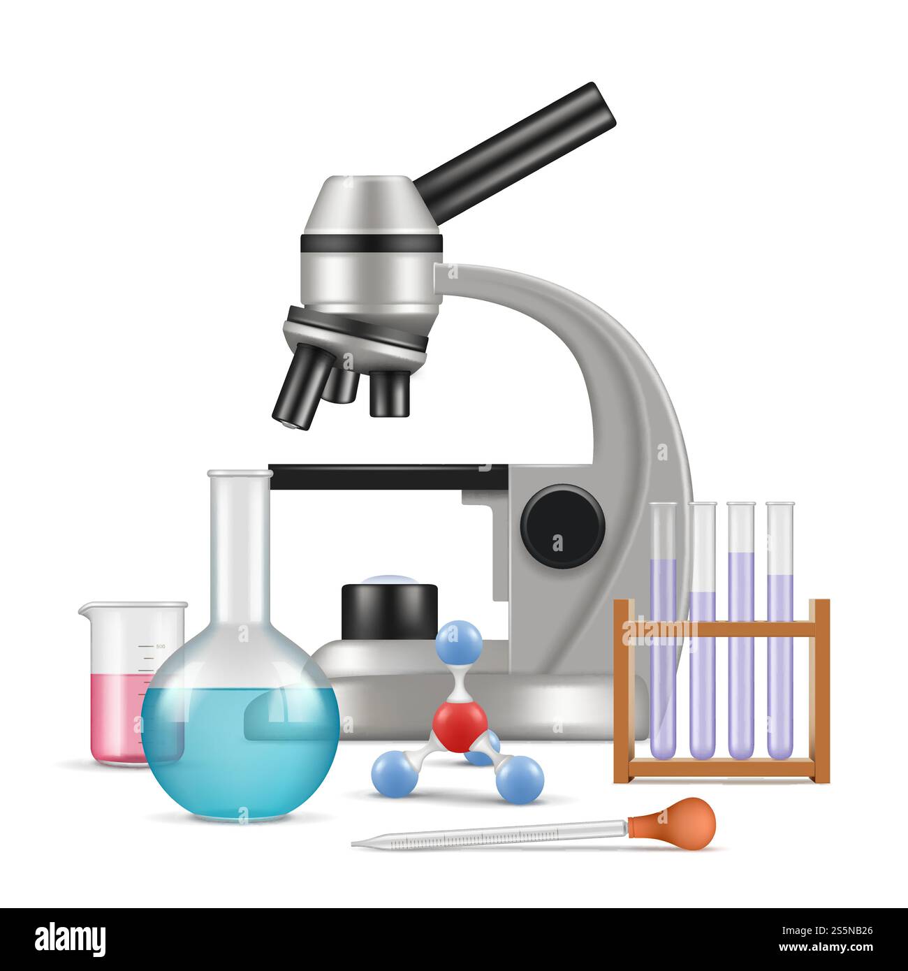 Science laboratory 3d. Biology physics items for tests and experiments ...