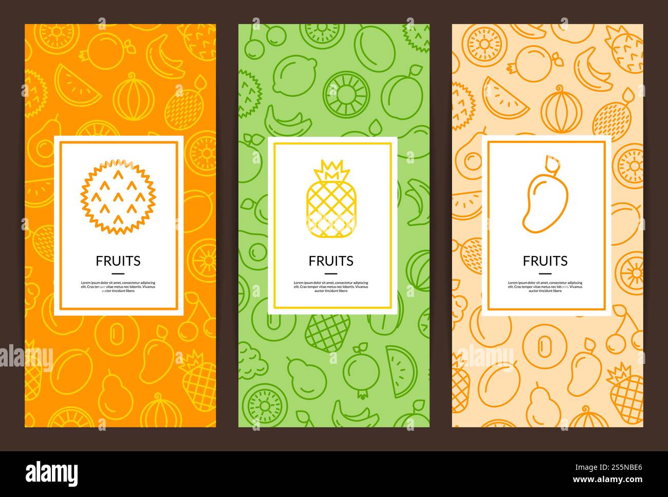 Vector line fruits icons flyer templates illustration. Card template ...