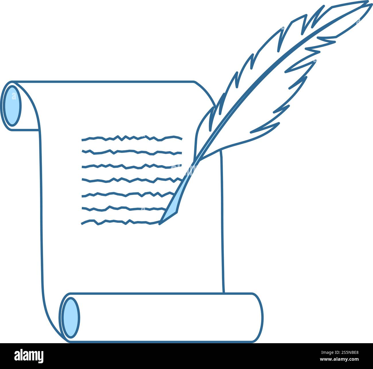 Feather And Scroll Icon. Thin Line With Blue Fill Design. Vector ...