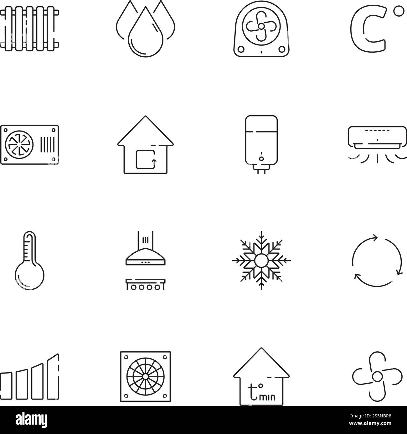 Heating cooling icons. Airing conditioning systems vector heat symbols ...