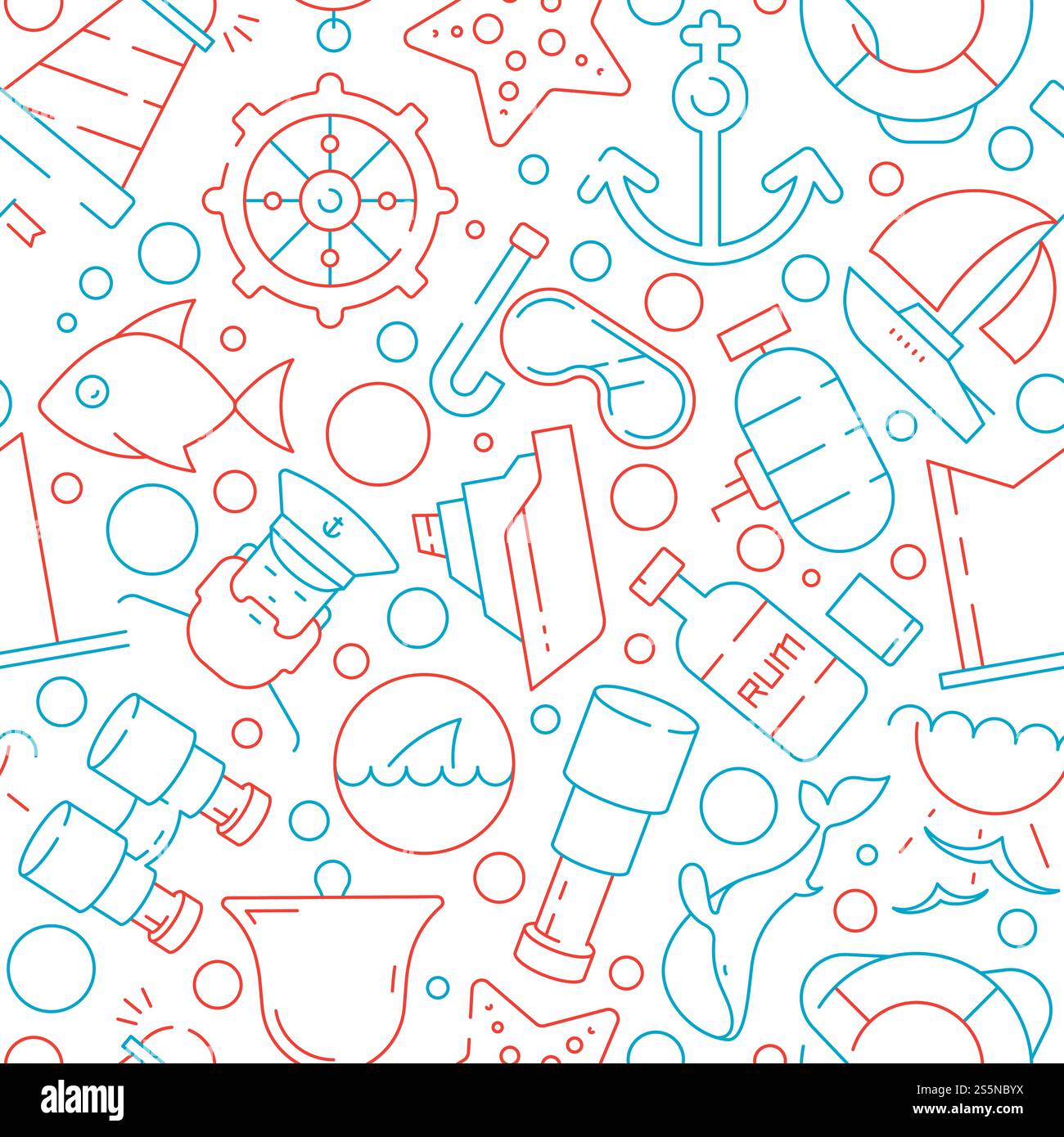 Marine pattern. Sea ocean nautical symbols yacht sailing boat captain ...