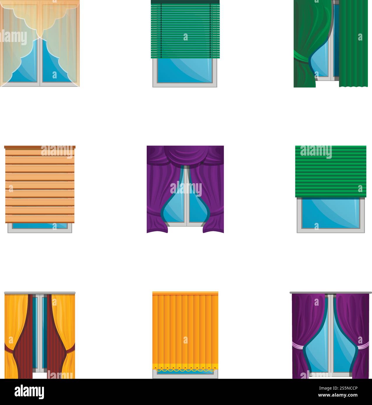 Windows drapery icon set. Cartoon set of 9 windows drapery vector icons ...