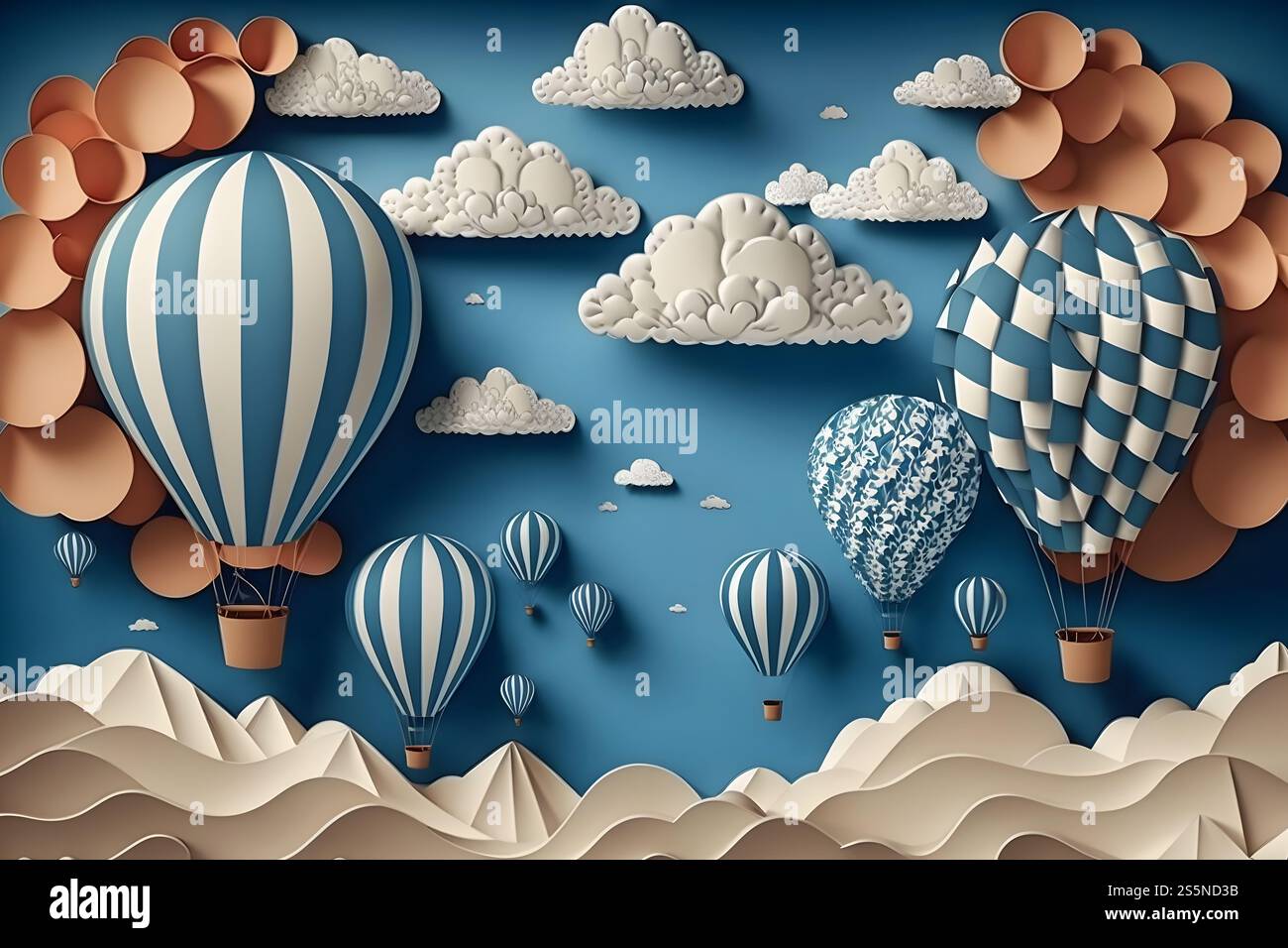 Hot air balloon, space elements shapes cut from paper. Creative concept ...