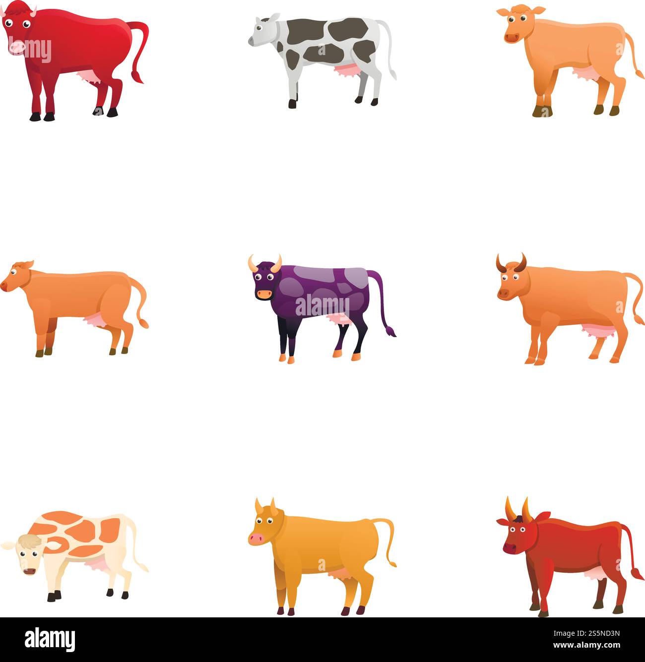 Dairy cattle icon set. Cartoon set of 9 dairy cattle vector icons for ...