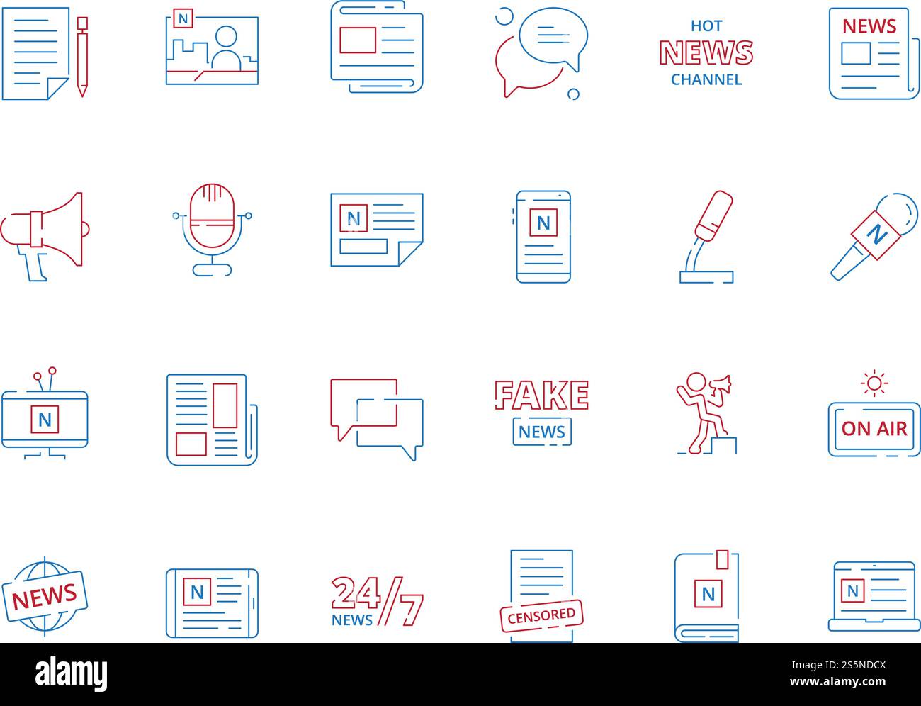 Colored news icons. Paper magazine newspaper online articles media ...