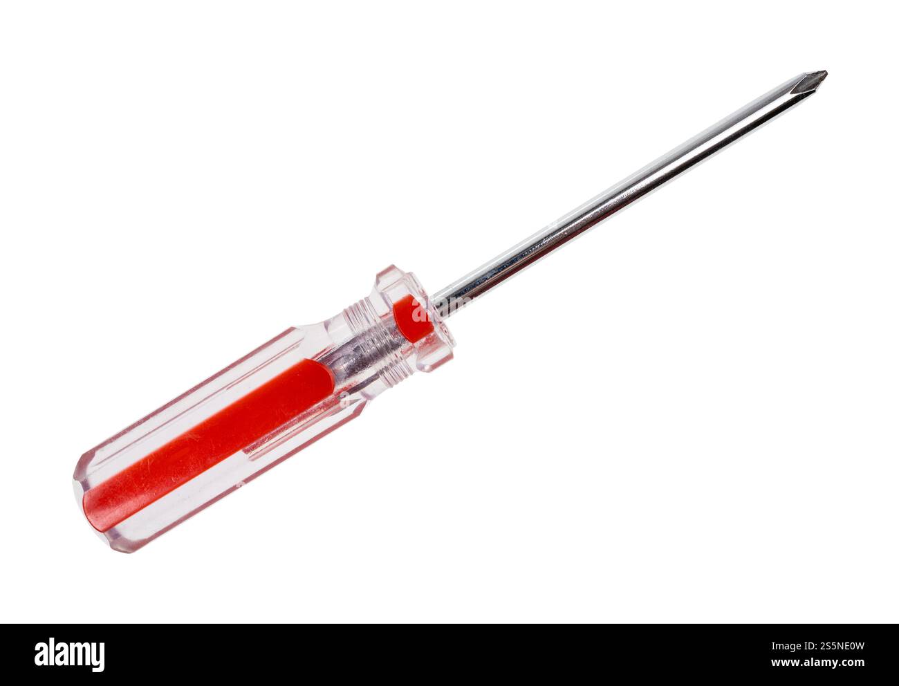 cross-head screwdriver with red and transparent handle isolated on ...
